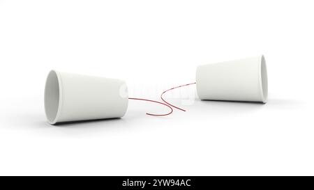 Paper cups and non-stretchable string isolated on white background ...