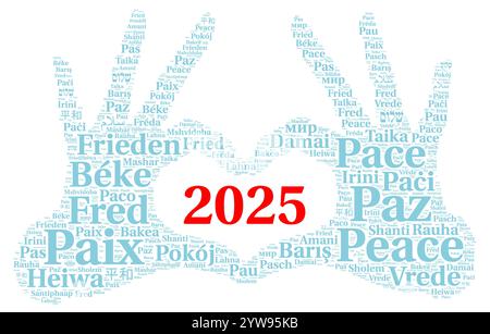 Peace 2025 word cloud in different languages Stock Photo - Alamy