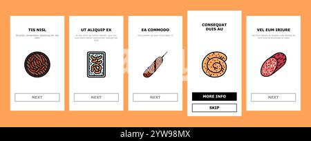 sausage grill barbecue pork onboarding icons set vector Stock Vector ...
