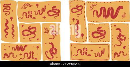 Snake Chinese New Years square emblem symbols set. Cny zodiac snake ...