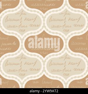 Scribble handwritten script text ogee seamless pattern. Unreadable ...