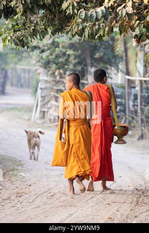 Buddhist monks on Don Daeng island on the Mekong River, Muang, near ...