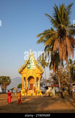Buddhist monks on Don Daeng island on the Mekong River, Muang, near ...