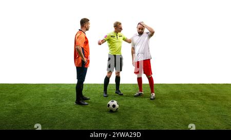 Confrontation between players. Referee standing between two men from ...