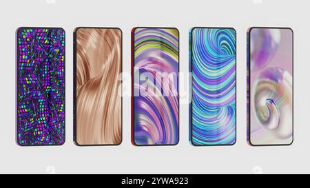 Colorful smartphone designs showcasing front and back views with unique ...