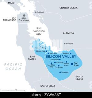 Silicon Valley, a region in Northern California, political map. Global ...