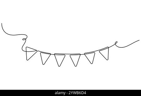 Continuous line art drawing buntings garland. Celebration party hand ...