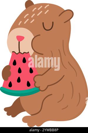 Vector capybara icon. Cute capibara sitting with closed eyes. Funny ...