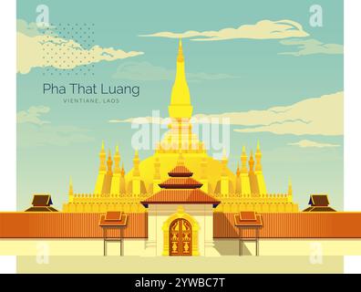 Laos, Pha That Luang, travel landmark vector illustration Stock Vector ...