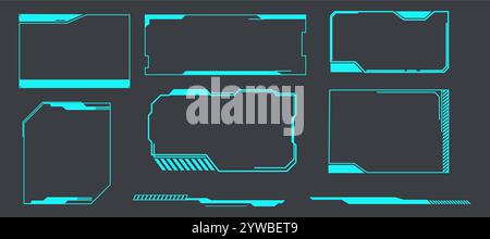 Futuristic HUD frames, borders text box game menu ui panel. Line tech line bar. Screen elements ...