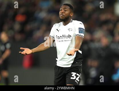 Derby County's Ebou Adams reacts during the Sky Bet Championship match ...