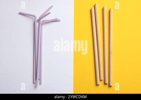Different drinking straws on color background, flat lay Stock Photo - Alamy