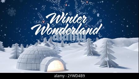 Image of snow falling and winter wonderland text over snowflakes at ...
