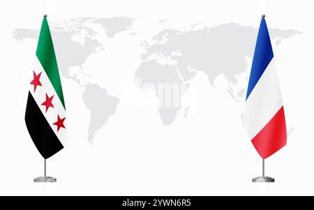 France and Syria flags for official meeting against background of world ...