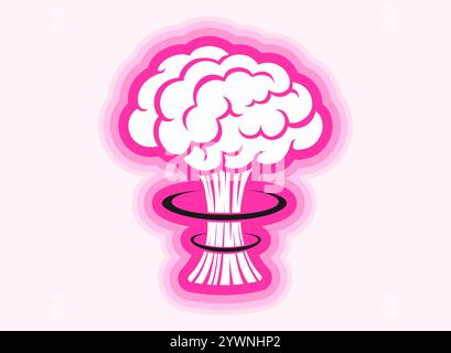 Vector vintage sticker with atomic bomb explosion in pink color ...