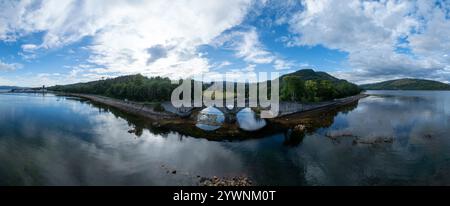 Aerial view of Inveraray Castle with the River Aray, and the A83 ...