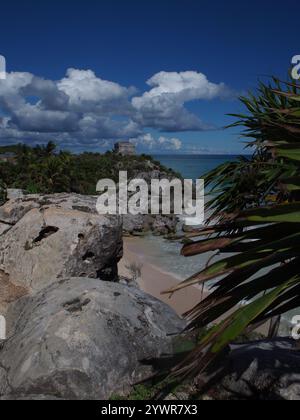 A vertical shot of the Maya ruins in Tulum, Quintana Roo, Mexico Stock ...