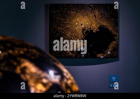 Large-scale globe and panel with traditional Wajima lacquerware ...