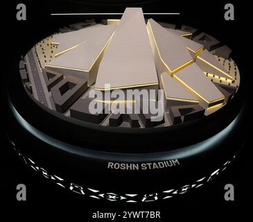 Riyadh, Saudi Arabia. 11th Dec, 2024. Models of the proposed stadiums are seen inside the Saudi ...