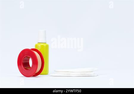 Set of Medical Supplies Including Red Reel and Yellow Bottle Stock ...
