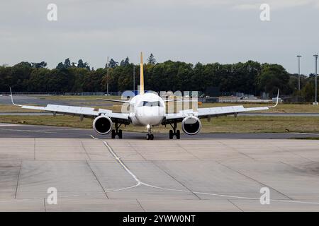 FlyPGS Airlines London Stansted. Aircraft in white and yellow livery ...