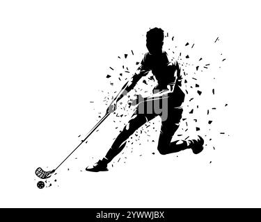 Floorball player man silhouette hockey with stick and ball illustration ...