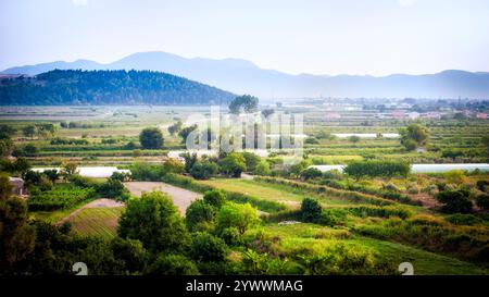 View at clean and preserved green valley Stock Photo - Alamy