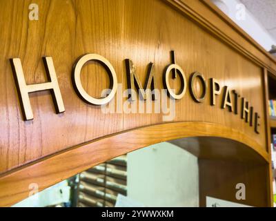 Homeopathy lettering in an old pharmacy in Duesseldorf, Germany, Europe ...
