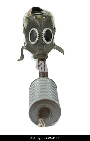 Soviet old-fashioned gas mask of Cold War period isolated on a white ...