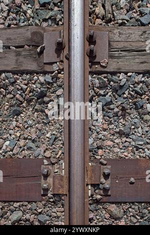 Closeup of railway track, ballast stones metal rail Stock Photo - Alamy