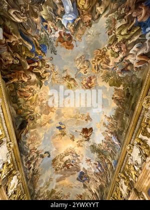 Baroque paintings on the ceiling of the Mirror Gallery in the Palazzo ...