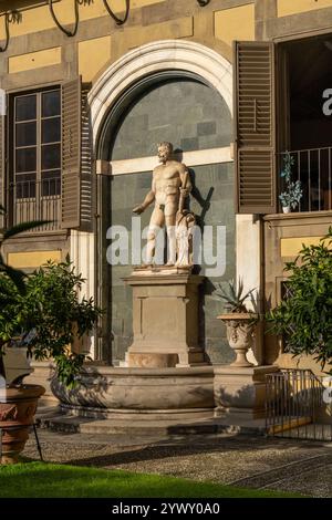 A male statue in the gardens of the Palazzo Medici Riccardi. Florence ...