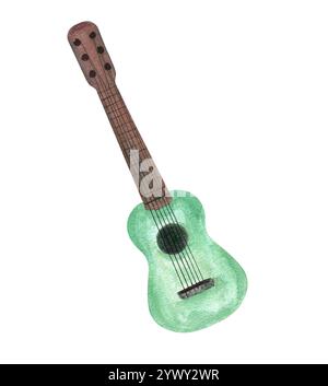 Watercolor brown musical stringed instrument, electric guitar ...