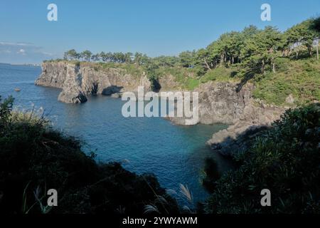 Oedolgae sea stack seen from Jeju Olle Trail, Seogwipo, Jeju Island ...
