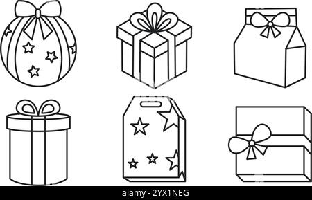 Black outline gift box variations in different styles Vector Stock ...
