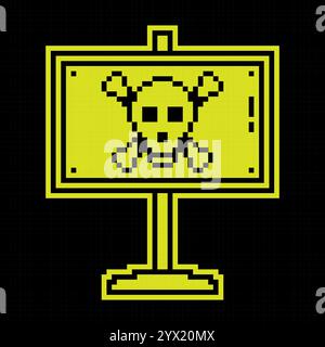 Pixel icon. Sign plate with skull and crossbones. Hazard symbol ...