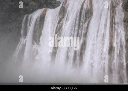 Close up on Huangguoshu Waterfall is a famous tourist attraction in ...