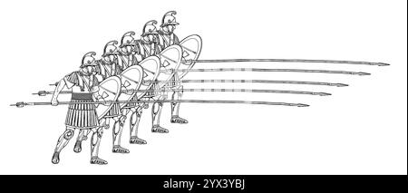 Macedonian warrior. Greek hoplite with long spears sarissa. Historical ...