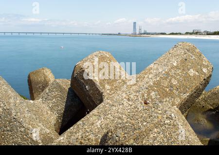 Protective concrete tetrapod blocks in the Osaka Bay, protecting the ...