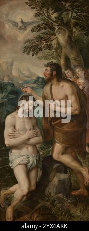 An artistic depiction of the Baptism of Jesus Christ, showing the moment when Jesus is baptized ...