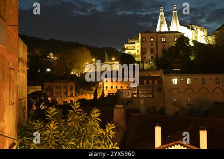 Sintra. Portugal. Streets at night. National Palace Stock Photo - Alamy
