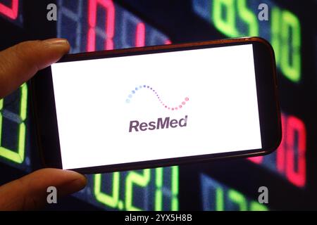 In this photo illustration, the ResMed company logo is seen displayed ...