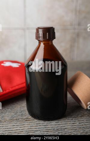 adhesive bandage and a bag on table Stock Photo - Alamy