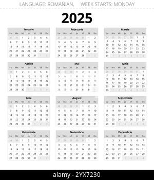 2025 romanian calendar. Printable, editable vector illustration for ...