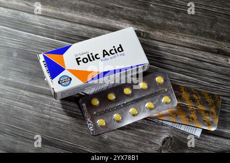Cairo, Egypt, December 2 2024: Folic acid 5mg Tabs, for the treatment ...