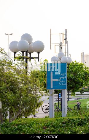 Blue road signs in Dubai UAE Stock Photo - Alamy