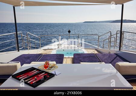 Luxury Yacht Deck Overlooking Ocean with Elegant Leisure Area and Sea ...