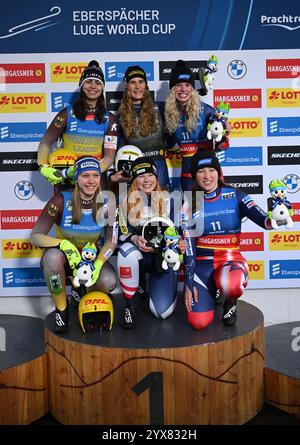 Selina Egle, front, and Lara Kipp, of Austria, celebrate as they finish ...