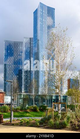Three of the Deansgate Square tower blocks with the Viadux and Axis ...