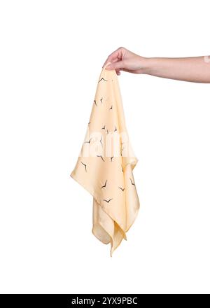 Stylish handkerchief on white background, top view. Space for text ...